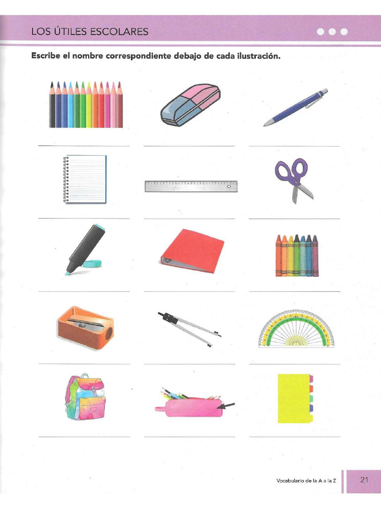 Vocabulario Útiles Escolares | PDF