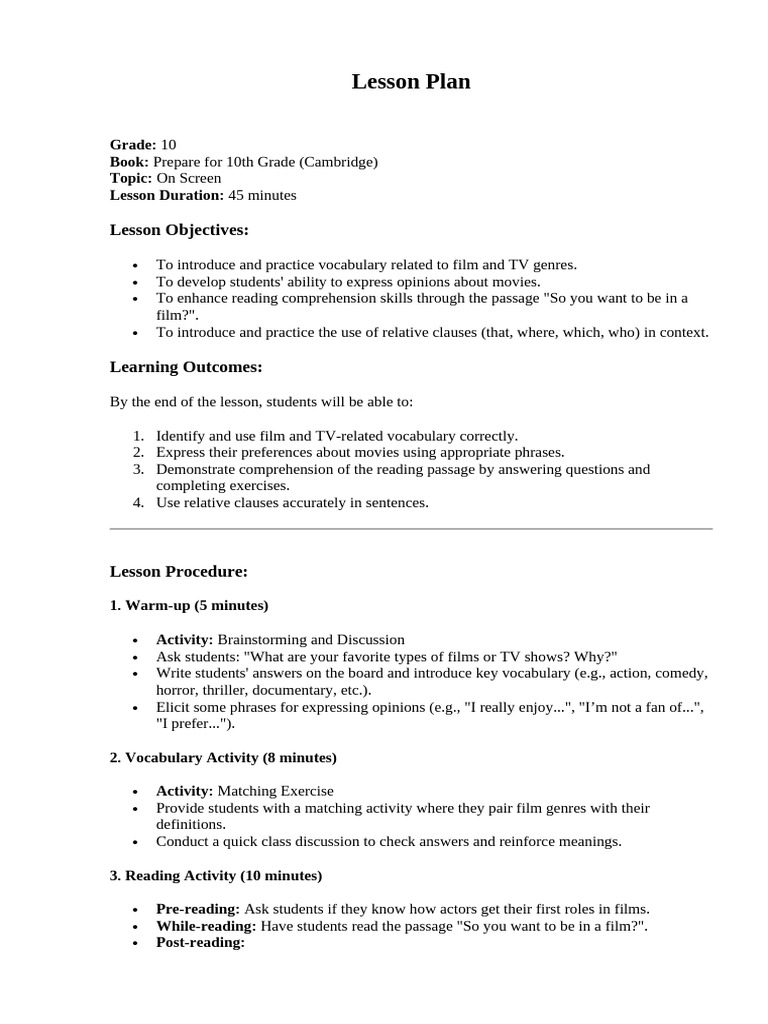 10th Grade Film Vocabulary Lesson Plan | PDF | Reading Comprehension ...