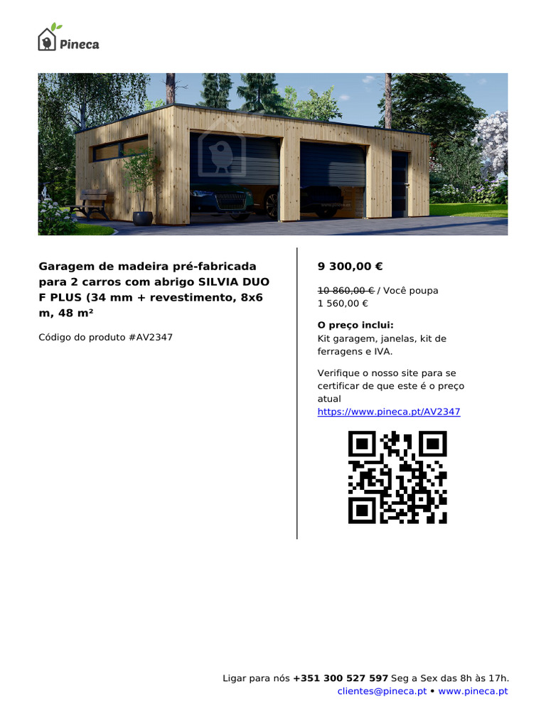 Garagem de Madeira Pre Fabricada para 2 Carros Com Abrigo SILVIA DUO F ...