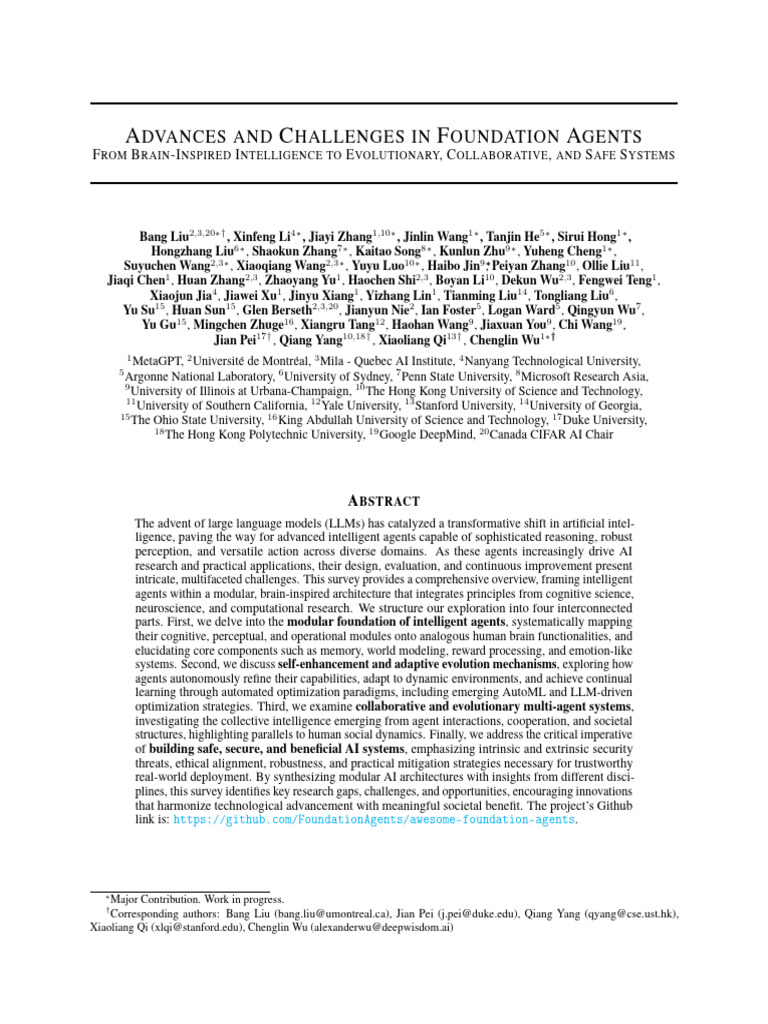 Advances and Challenges in Foundation Agents | PDF | Artificial Intelligence | Intelligence (AI ...