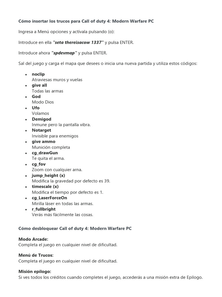 Trucos Cod4 | PDF