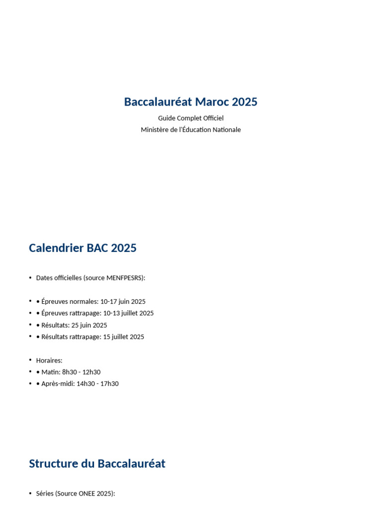 Guide Officiel Bac Maroc 2025 | PDF