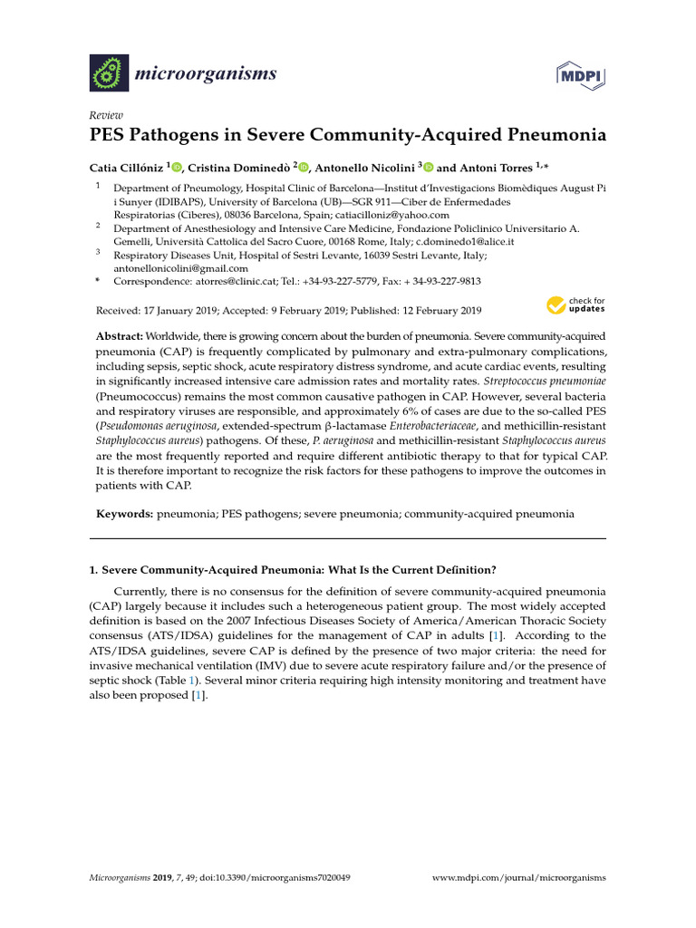 PES Pathogens in Severe Community-Acquired Pneumonia | PDF | Pneumonia ...