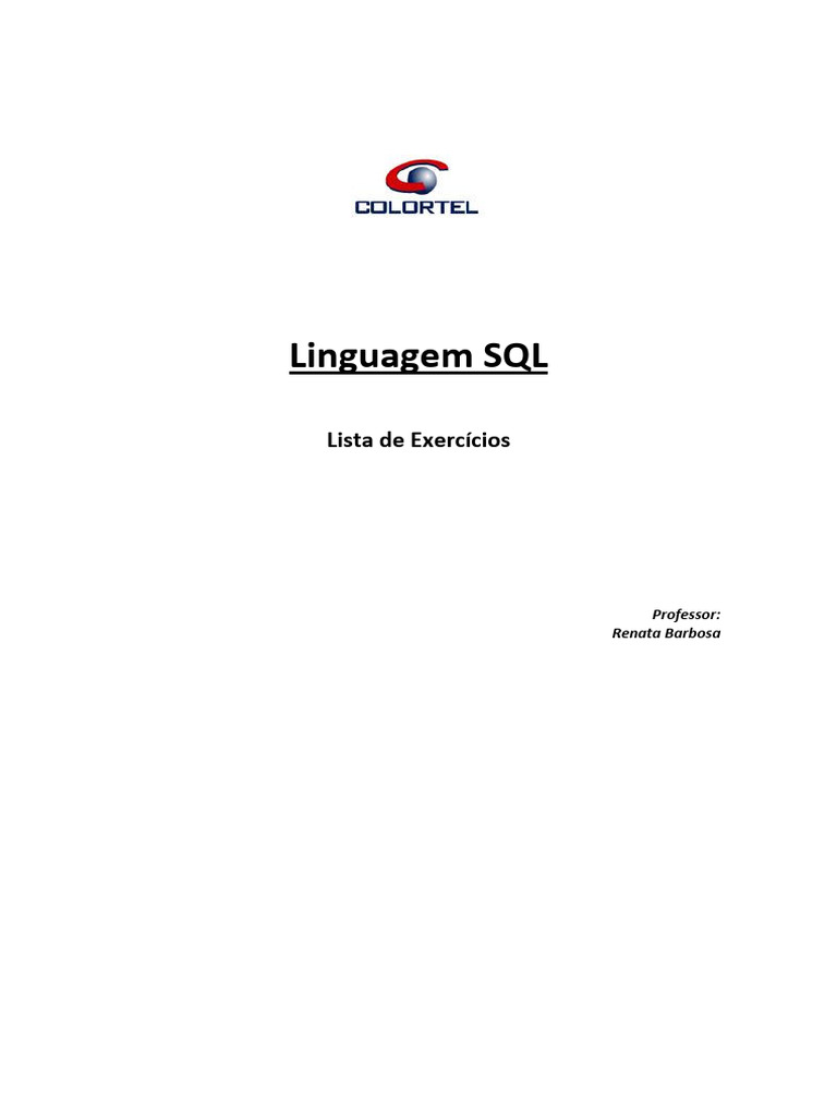 Linguagem SQL - Lista Exercícios - 091212 | PDF | SQL | Gestão de dados