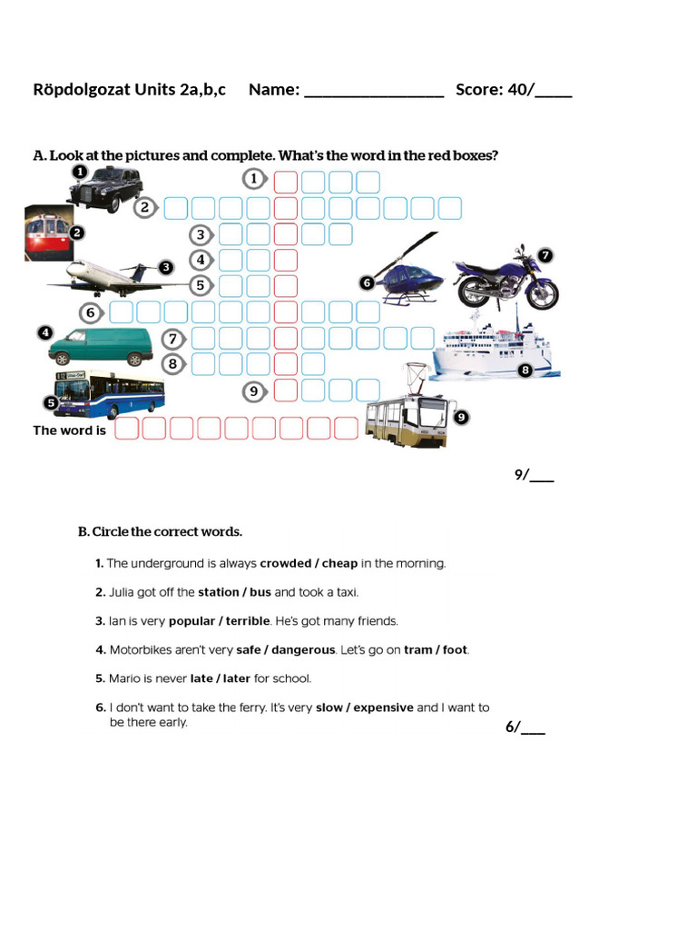 Röpdolgozat Units 2a | PDF