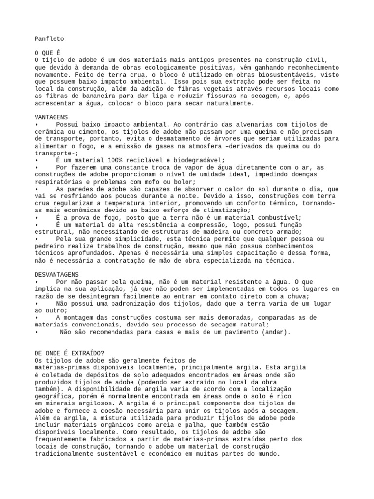 Panflet o | PDF | Tijolo | Materiais