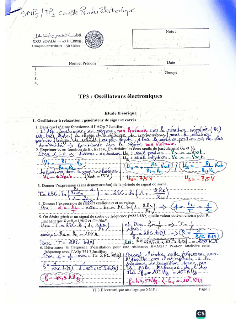 TP3~Oscillateurs électronique | PDF