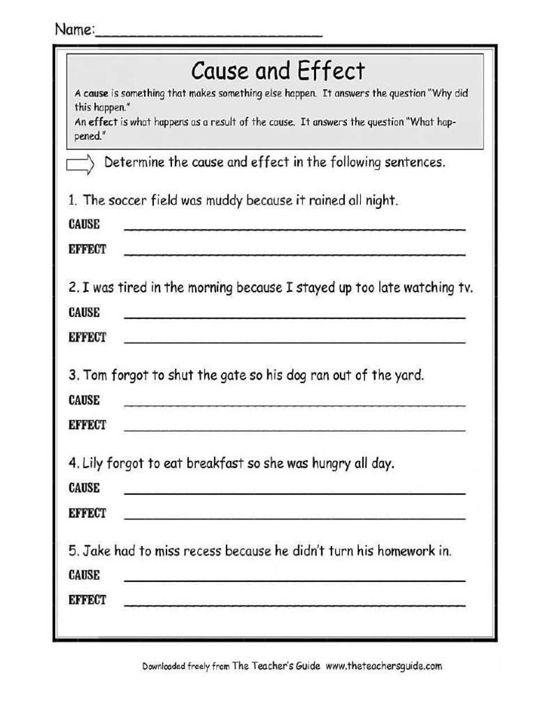 Writing 2 Preparation Worksheet Recognizing Cause and Effect | PDF