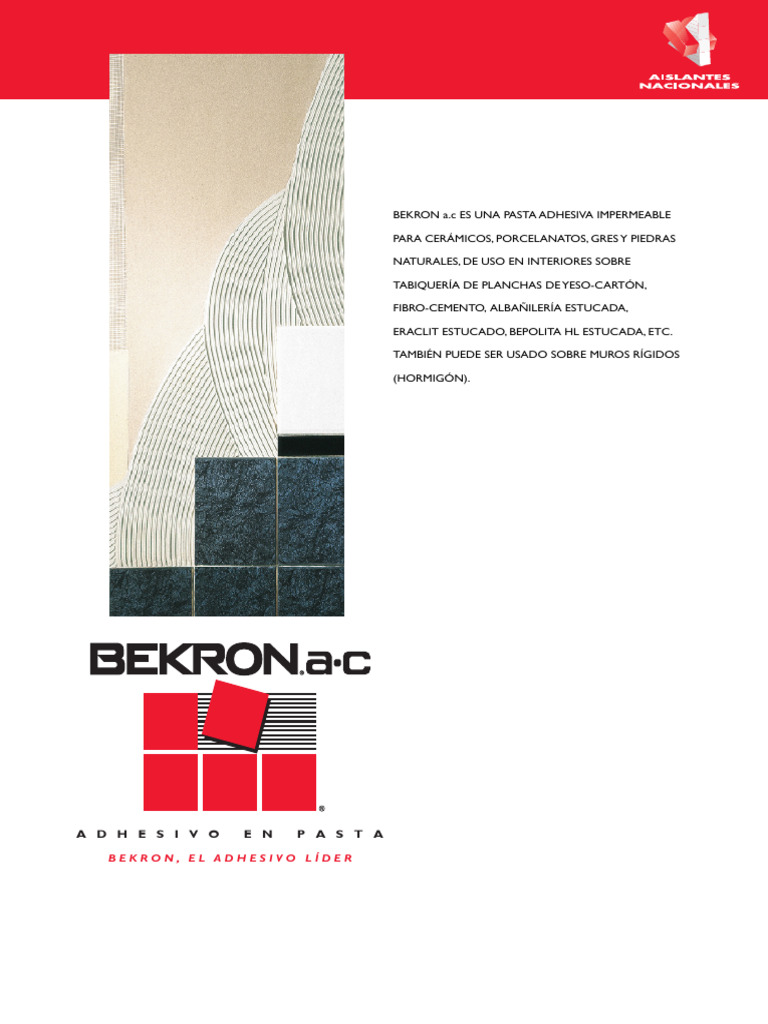 Bekron AC: Adhesivo Impermeable para Cerámicos | PDF | Revestimiento ...