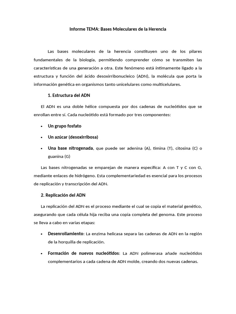 Bases Moleculares de La Herencia | PDF | Adn | Gene