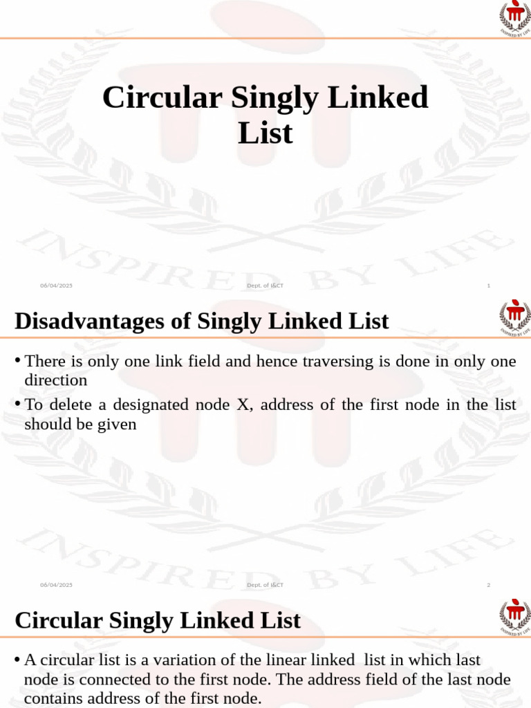 Circular Singly Linked List Guide | PDF | Data | Software Engineering