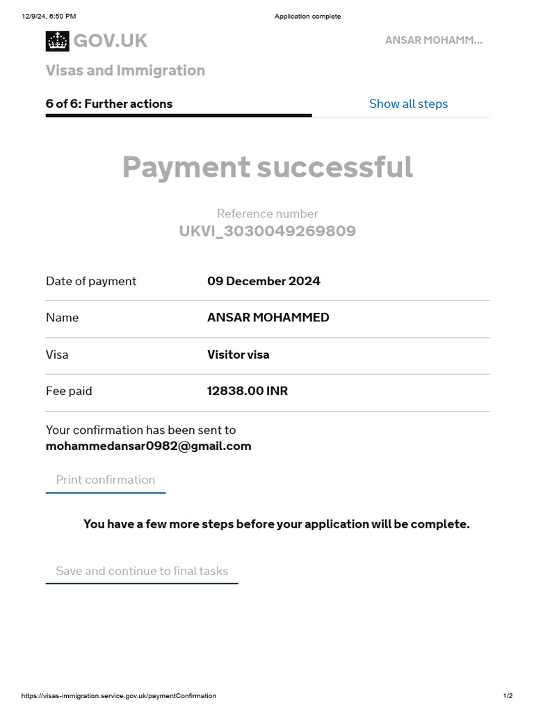 Ansar Uk Visa Fees Payment Slips 09 Dec | PDF