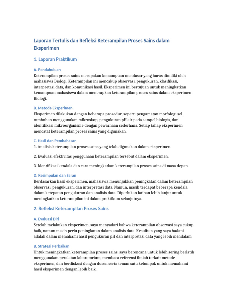 Laporan Dan Refleksi Keterampilan Proses Sains | PDF