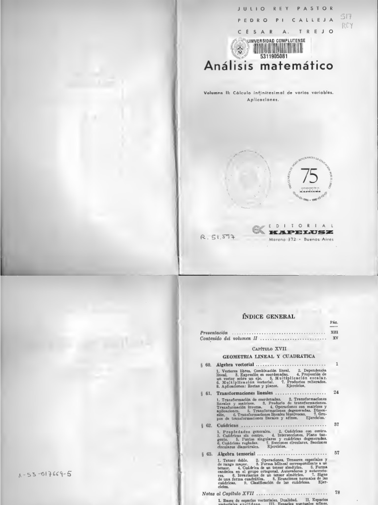 Rey Pastor - Analisis Matematico Vol 2 - Text | PDF | Integral | Curva