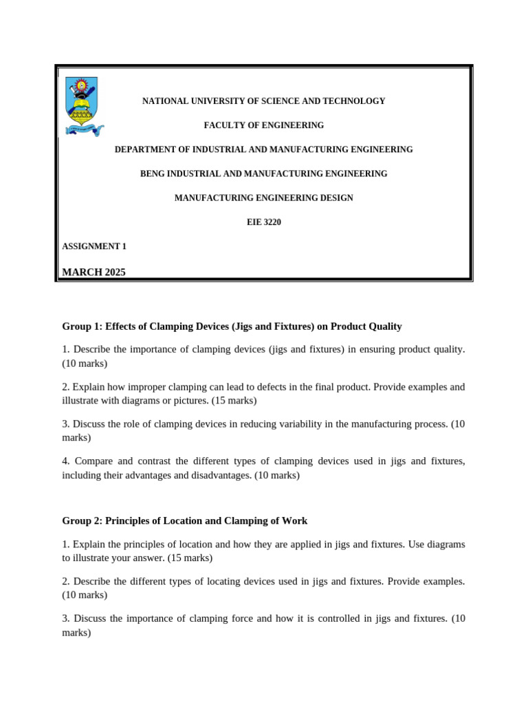 Assignment 1 - Jigs and Fixture | PDF | Tools | Mechanical Engineering
