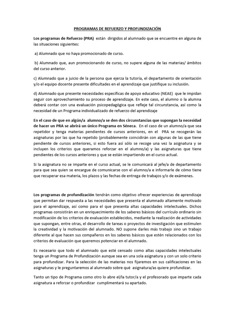 Programas de Refuerzo y Profundizacion | PDF | Evaluación | Aprendizaje