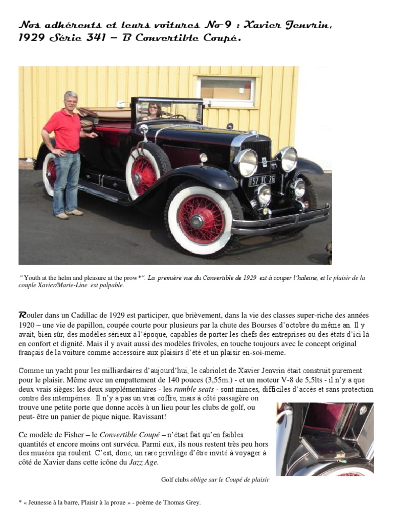 Cadillac 1929 : L'élégance de Xavier Jenvrin | PDF | Voitures | Styles ...