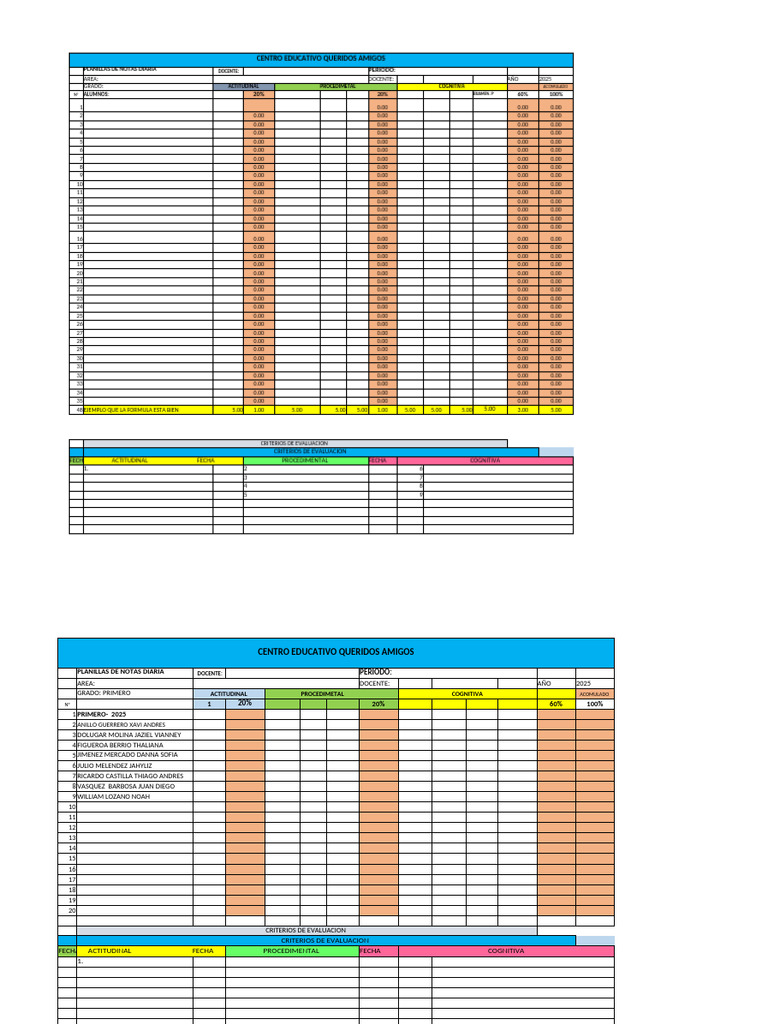 Planillas de Calificaciones 2025 | PDF | Enseñando | Personal educativo