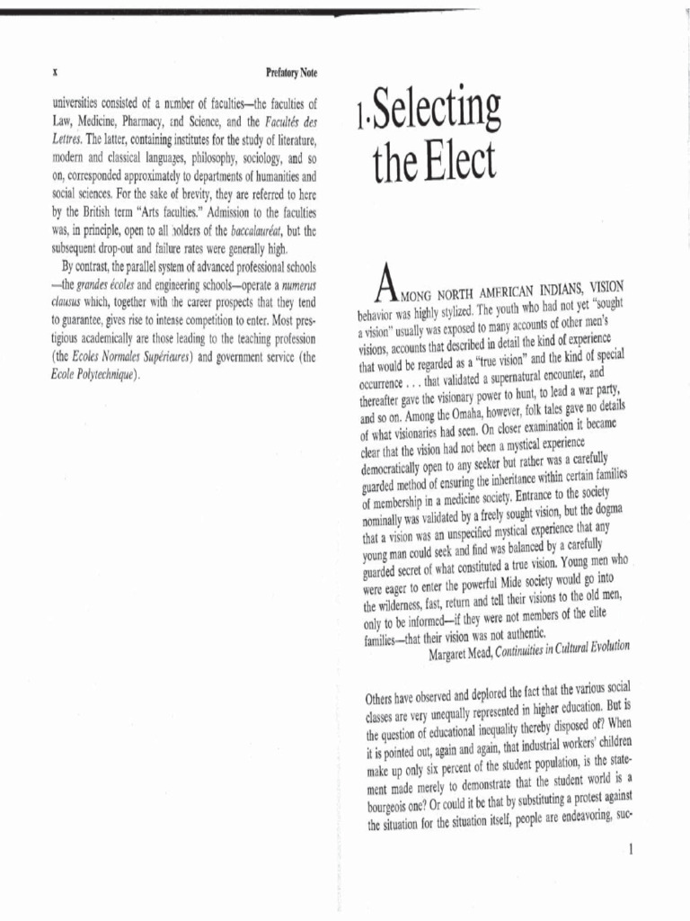 Bourdieu and Passeron - Selecting The Elect | PDF