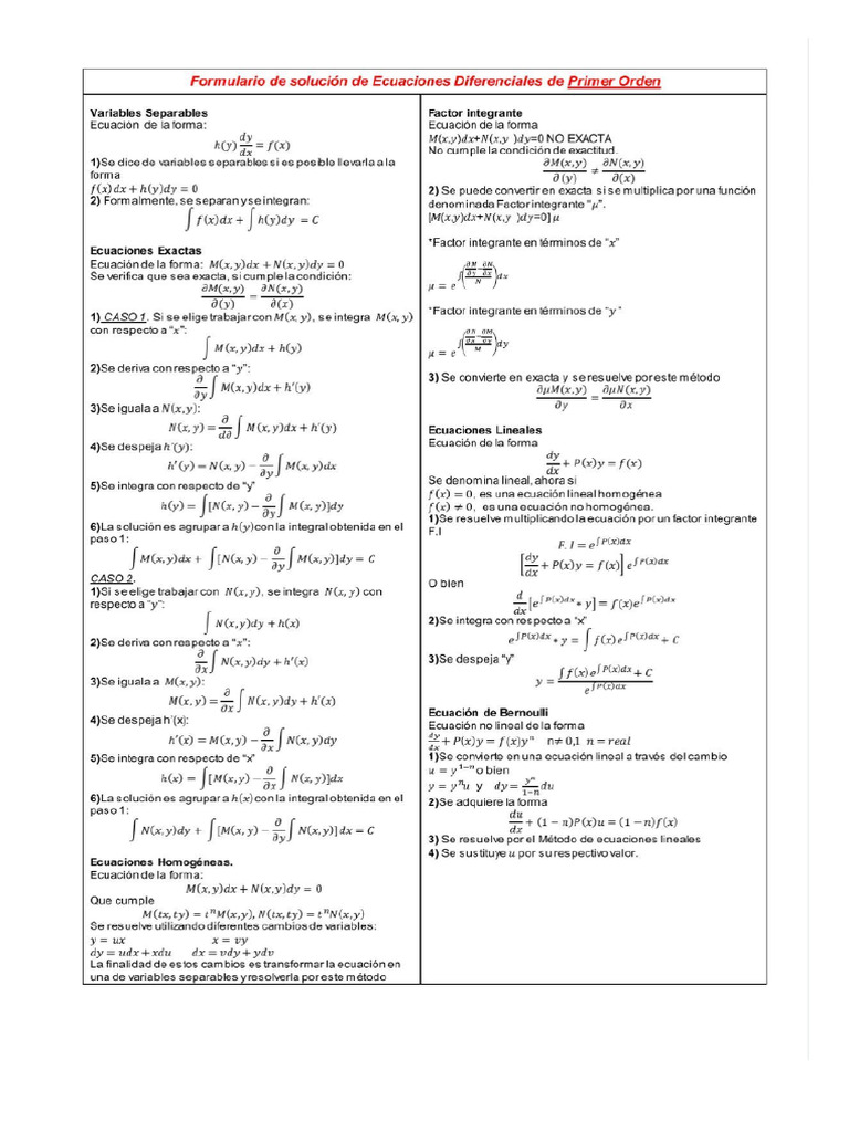 Formulario Ecuaciones Diferenciales | PDF