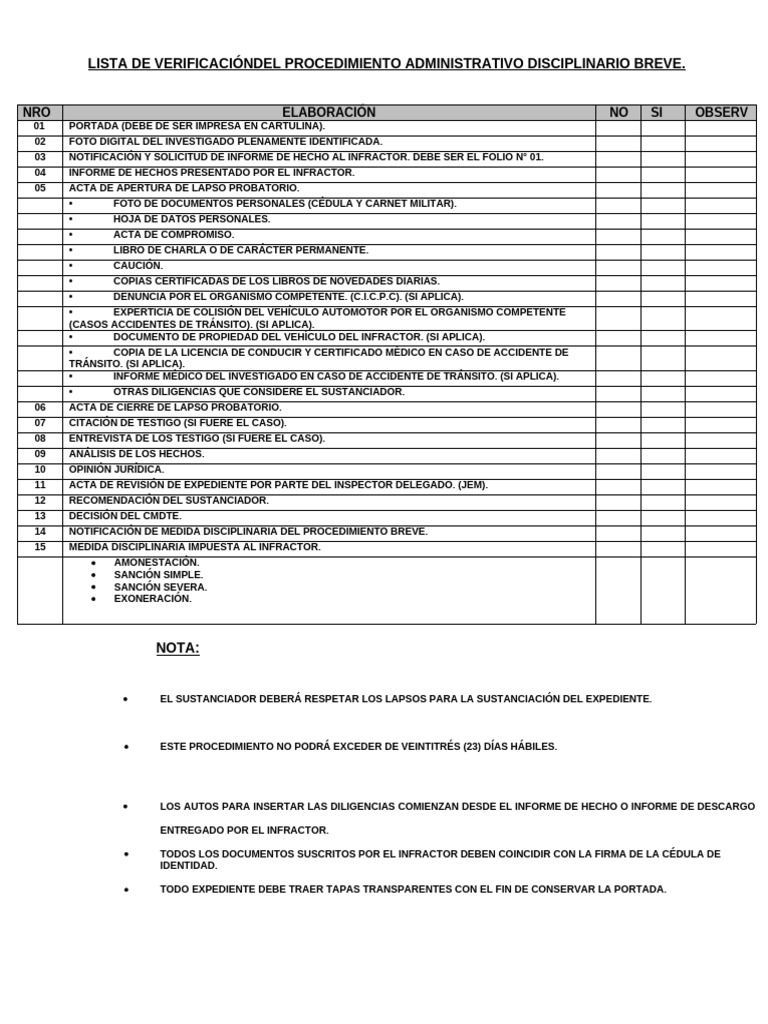 Lista de Verificacion . | PDF