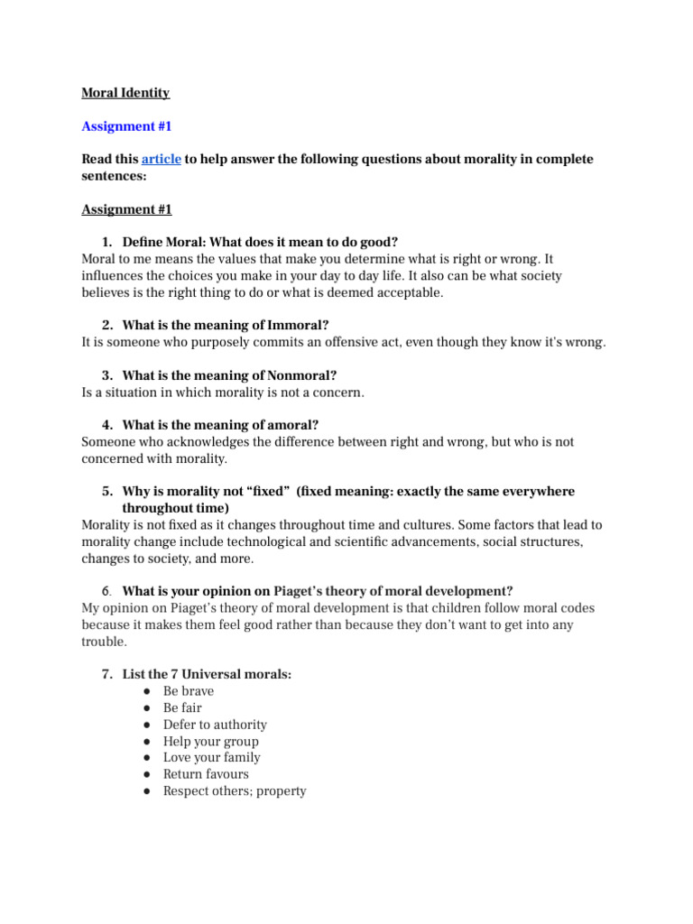 Moral Identity Assignment #1 | PDF | Morality | Social Psychology