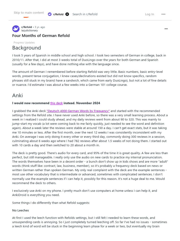 Four Months of German Refold - R - Refold | PDF | Reading Comprehension | Vocabulary