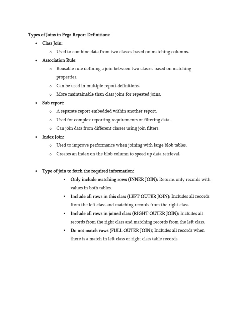 Joins Overview in Pega Reports | PDF