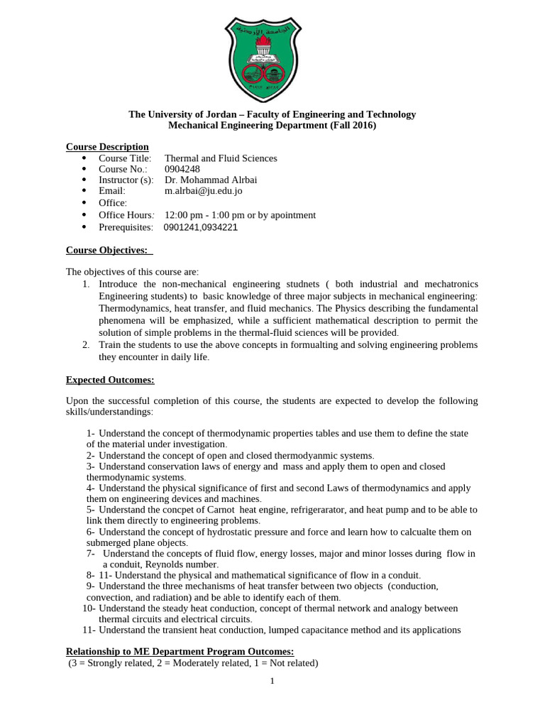 Thermal Syllabus Fall 2016 2 | PDF | Heat | Thermal Conduction