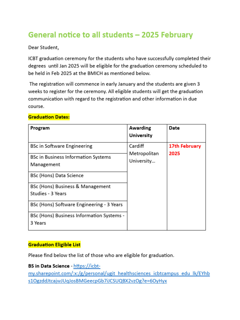 Graduation Instructions - 2025 Feb - 1740048334777 - 1740048399927 | PDF