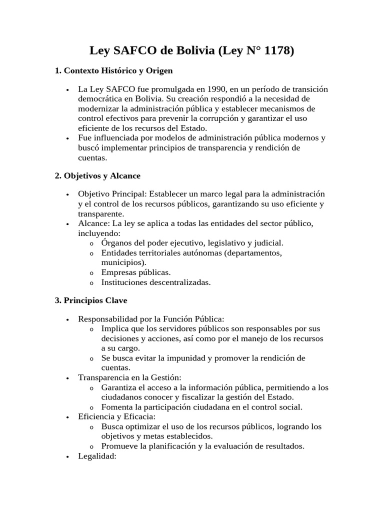 Ley SAFCO de Bolivia: Transparencia y Control | PDF | Administración ...