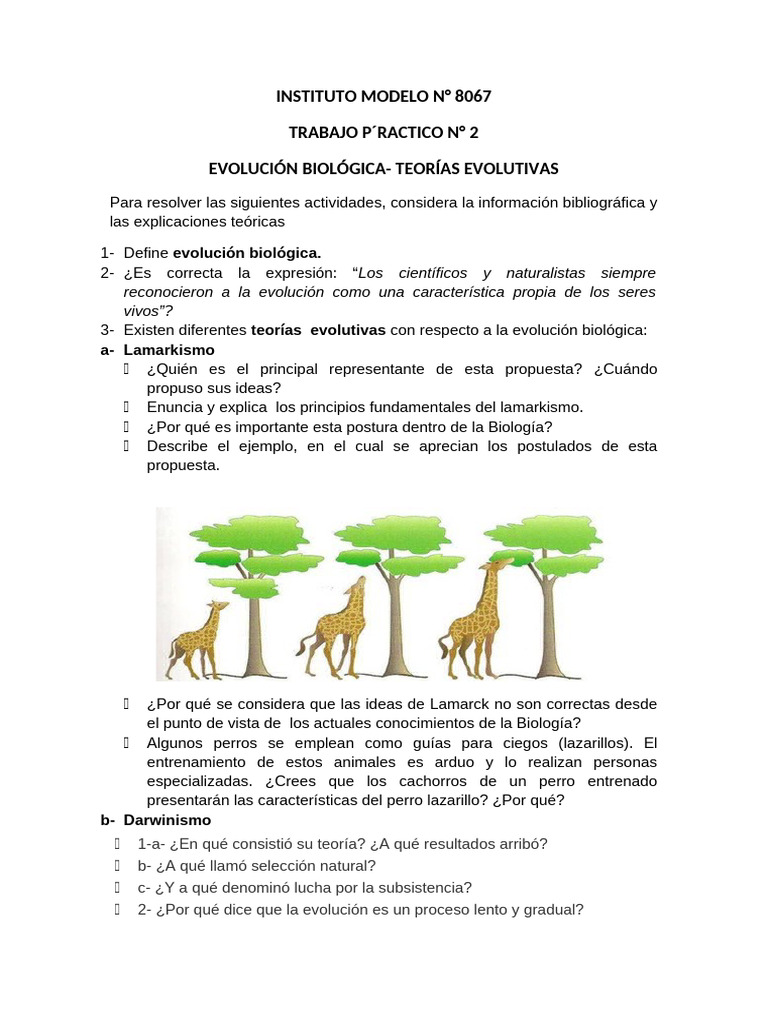 TP N°2 - Teorias Evolución | PDF | Evolución | Seleccion natural