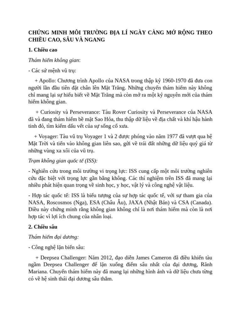 CHỨNG MINH MÔI TRƯỜNG ĐỊA LÍ NGÀY CÀNG MỞ RỘNG THEO CHIỀU CAO | PDF