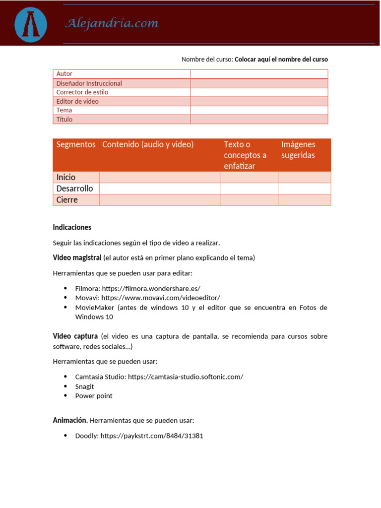 Formato de Guion - Crea Tu Curso | PDF | Software | Informática
