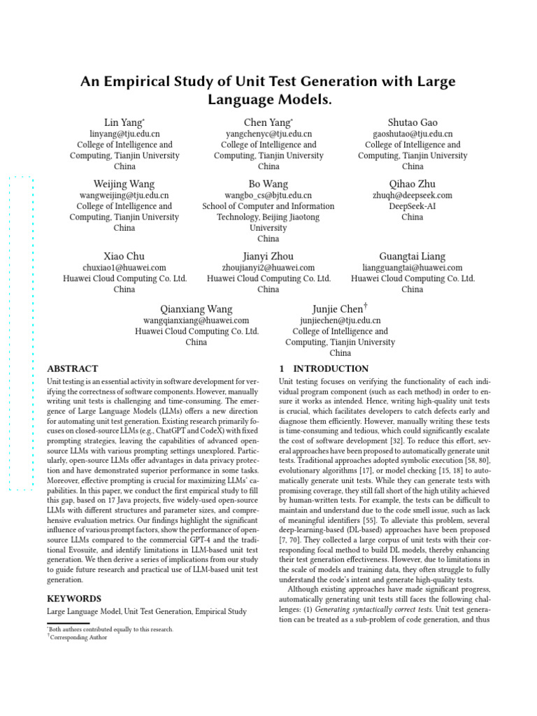 Unit Test Generation LLM 2024 | PDF | Unit Testing | Computing
