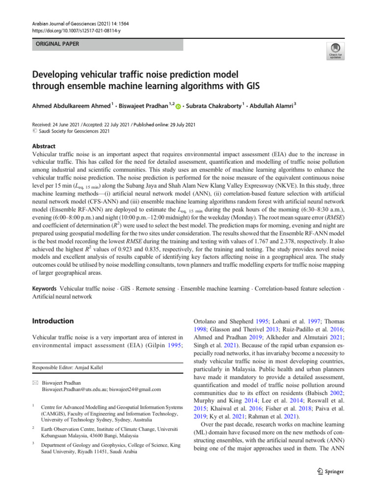 [13] Developing Vehicular Traffic Noise Prediction Model Through Ensemble Machine Learning ...