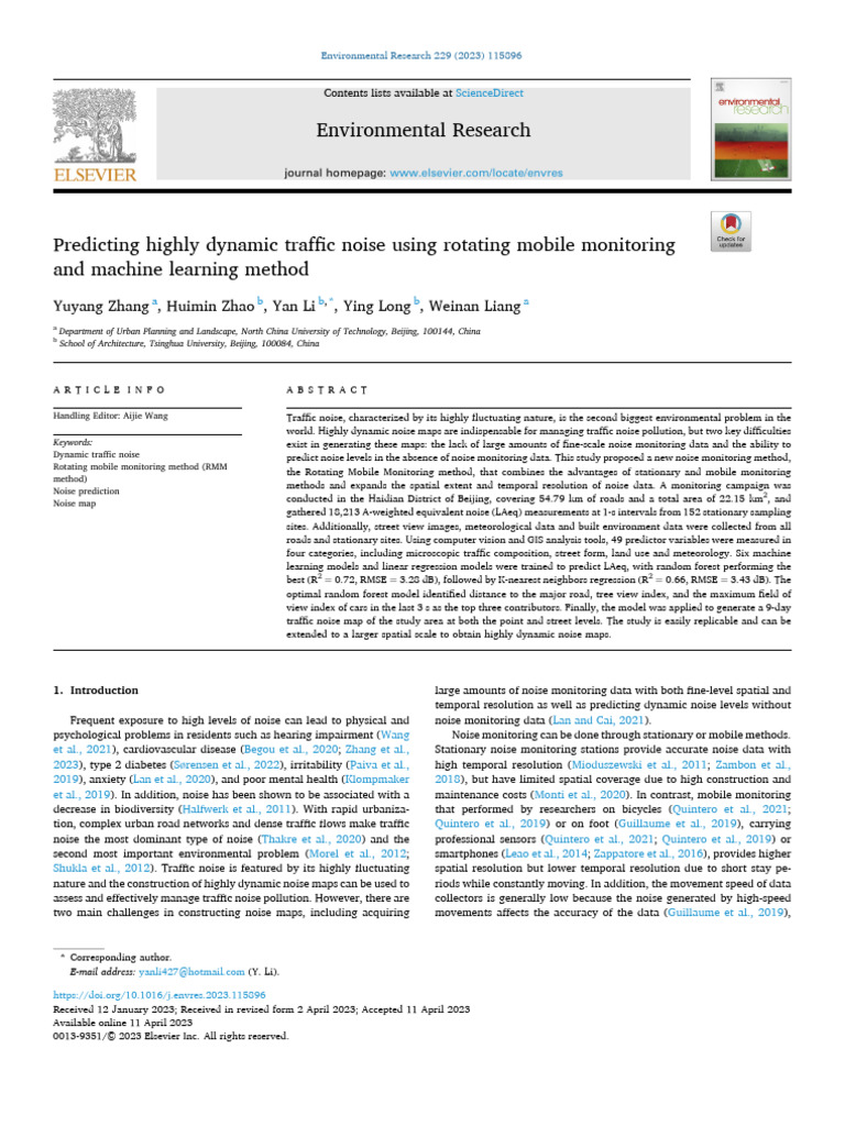 Predicting Highly Dynamic Traffic Noise Using Rotating Mobile Monitoring and Machine Learning ...