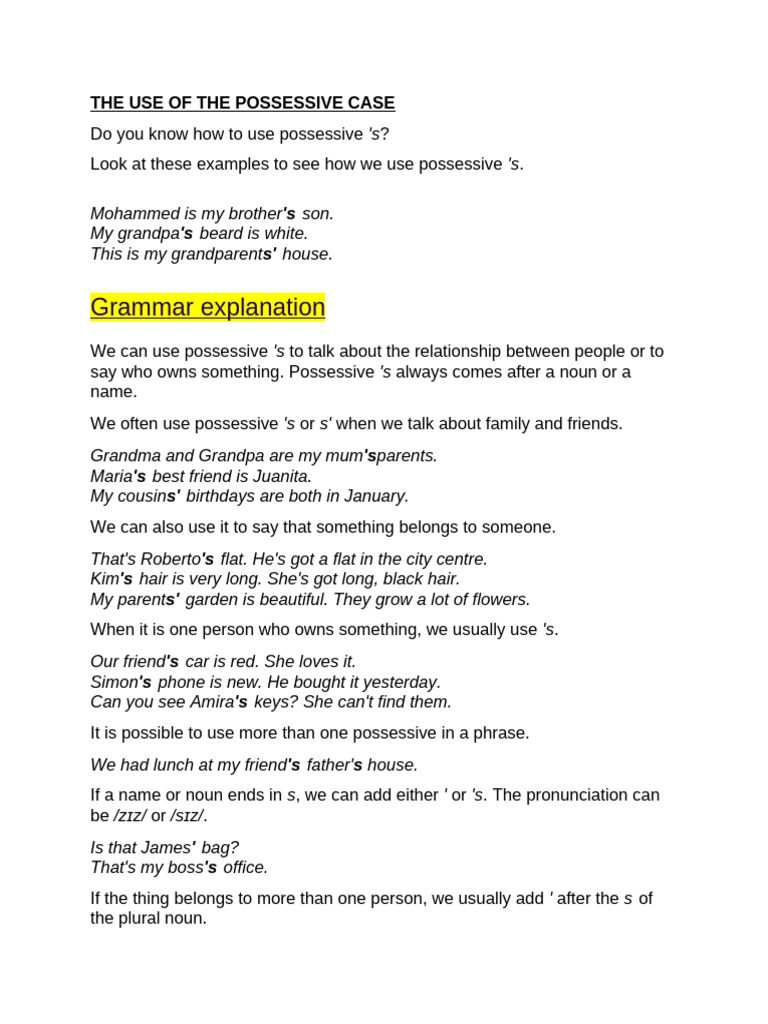 Possessive Case | PDF
