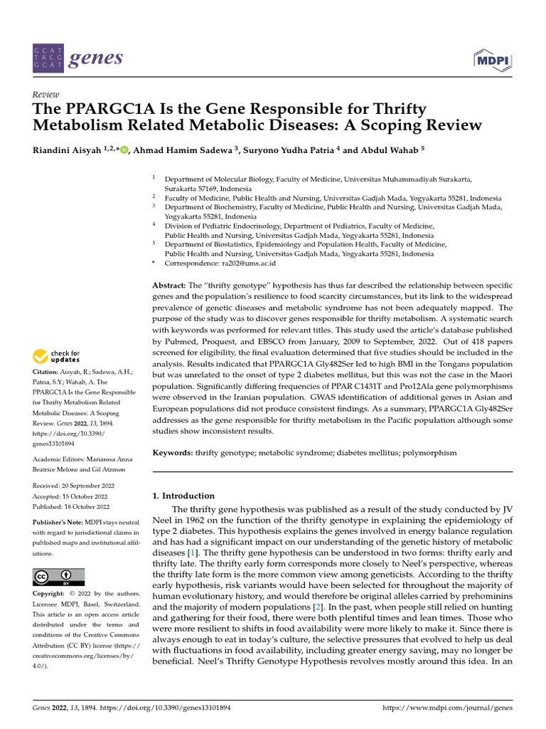 The PPARGC1A Is The Gene Responsible For Thrifty Metabolism Related ...
