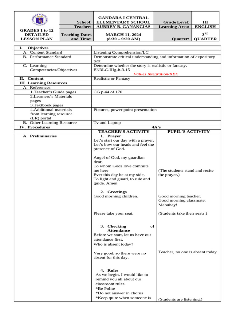 4as g3 English | PDF | Teachers | Learning