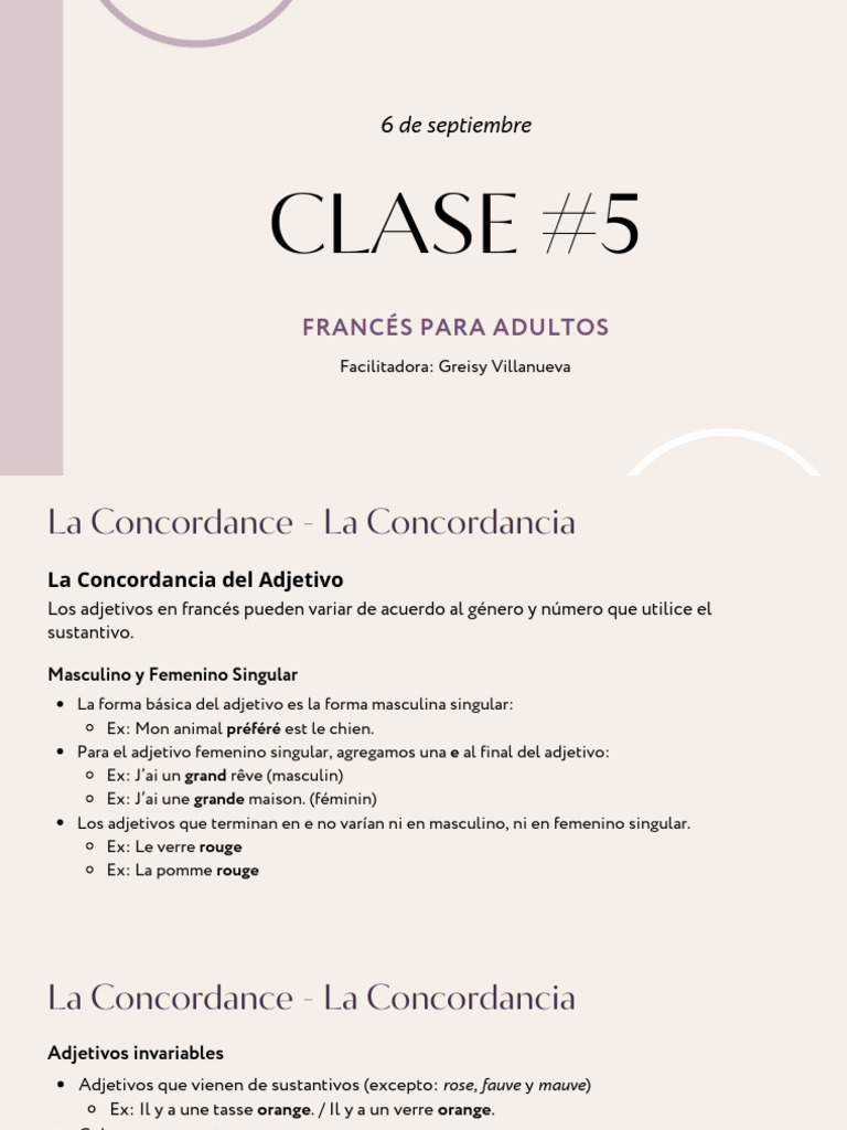 Concordancia de Adjetivos en Francés | PDF | Adjetivo | Unidades Semánticas