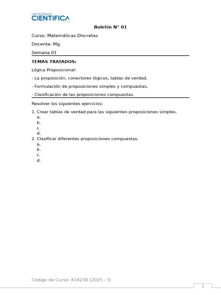 Boletin N 1 - Semana 1 | PDF