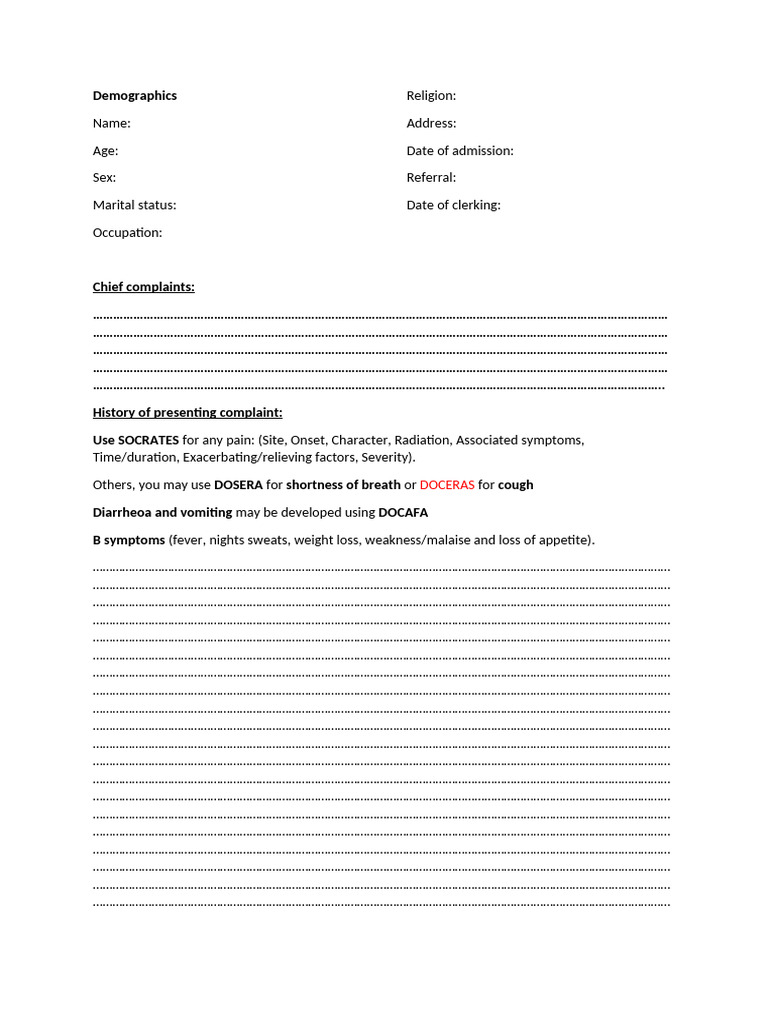 IMED History Taking Clerksheet | PDF | Pulse | Abdomen