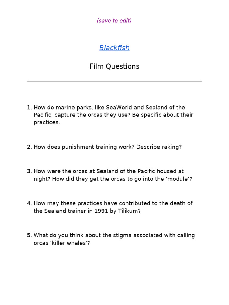 Blackfish+ +Film+Questions | PDF