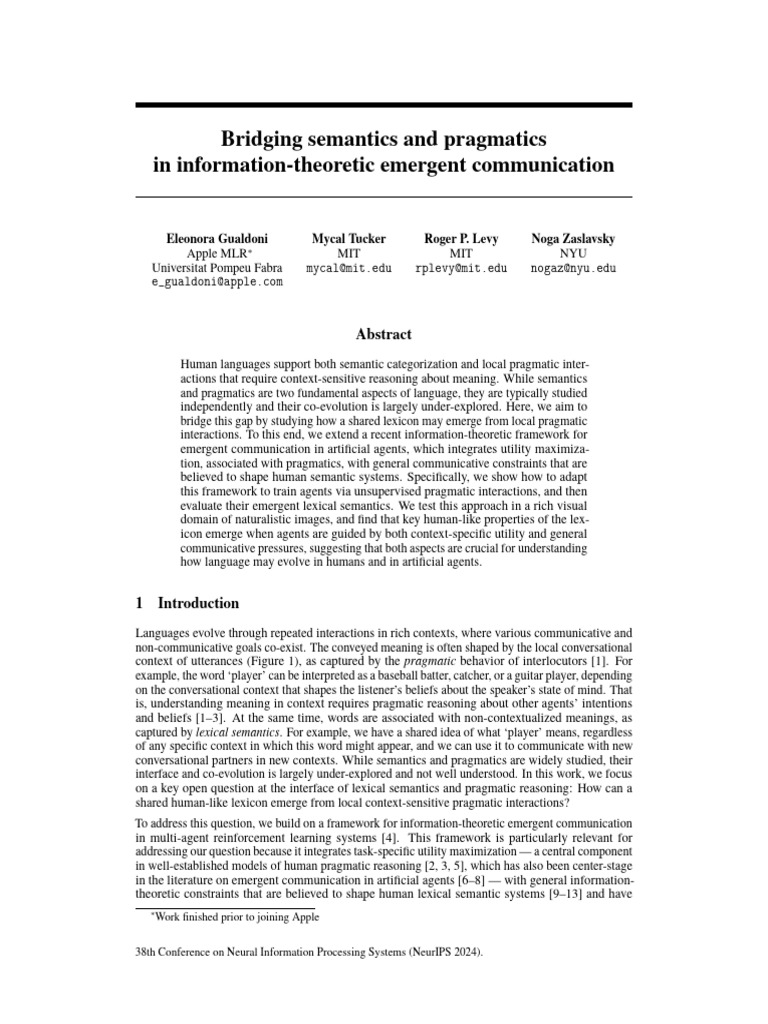 NeurIPS 2024 Bridging Semantics and Pragmatics in Information Theoretic Emergent Communication ...