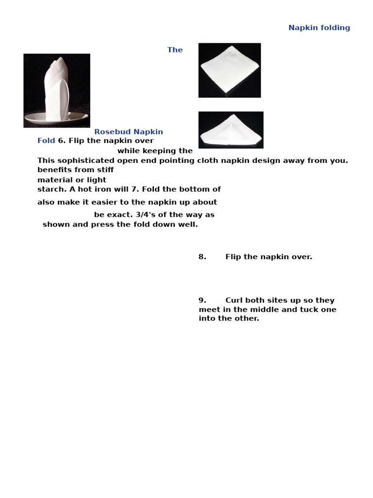 Rosebud Napkin Folding Guide | PDF