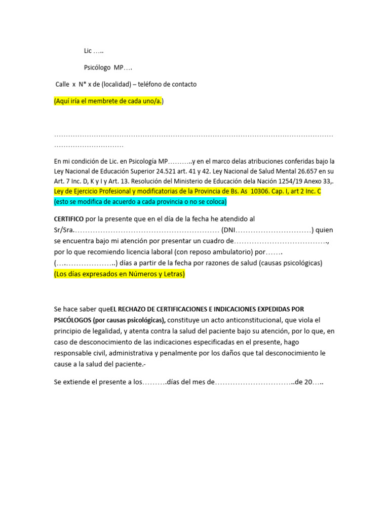 CERTIFICADO Licencia Laboral PSIC-LOGOS | PDF