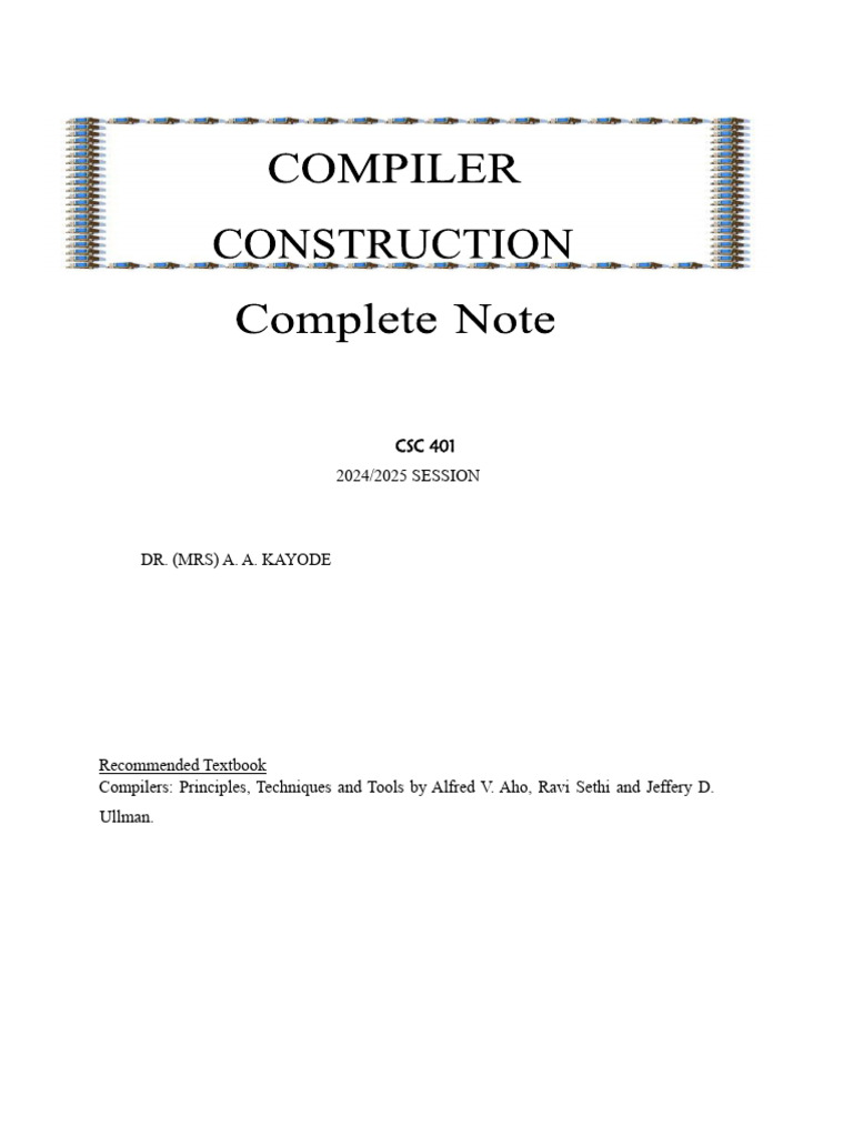 Compiler Construction NOTE 1 | PDF | Compiler | Parsing