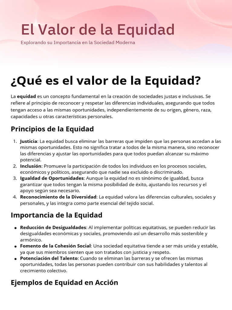 ¿Qué Es El Valor de La Equidad | PDF | Igualdad de género | Estudios de ...