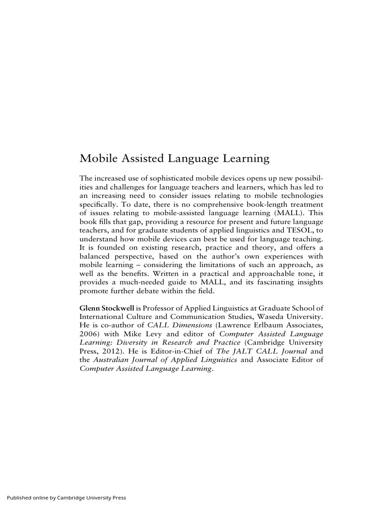 Mobile Assisted Language Learning: Glenn Stockwell | PDF | Learning ...